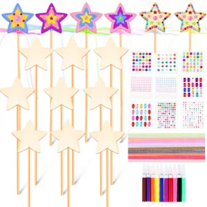 57 pcs star princess fairy wands kit make your own princess wand diy art craft magical wand include 18 star wooden fairy wands 9 gem stickers 20 ribbons 10 markers party supply