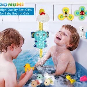 Gonumi Baby Bath Bathtub Toy with Shower Head Suction Cup Spinner Swimming Turtle, Toys Gifts for 6 to 12 Months, Toddlers 1-3, Kids Age 2-4,4-8, Water Gift Boys Girls New Born