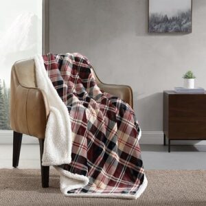 eddie bauer- throw blanket, reversible sherpa fleece bedding, cozy home decor (trailhead plaid red, throw)