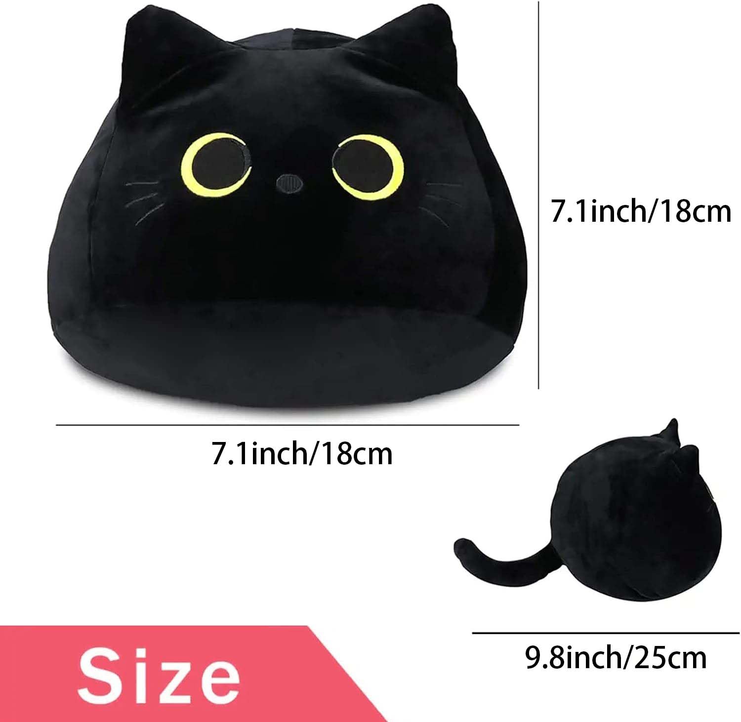 YOMOTREE Cat Stuffed Animal Toy Pillow, Soft Plush Pillow, Black Cat Plush Toy, Gifts for Boys Girls Kids (20cm/7.8in)