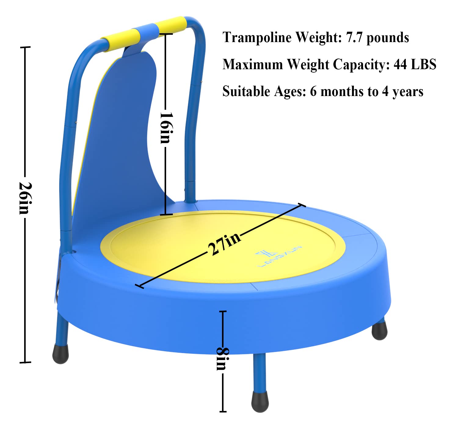 LANGXUN Rocket-Themed Mini Trampoline for Kids 6 Months to 4 Years - Indoor Trampoline Toys for Baby Boys' Birthdays