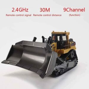 QIYHBVR Remote Control Bulldozer 1/16 RC Front Loader Tractor Toy 2.4Ghz RC Construction Vehicles RC Dozer Toys for Boys Adults, 9 Channel Track Dozer Cars with Light & Sound for Kids