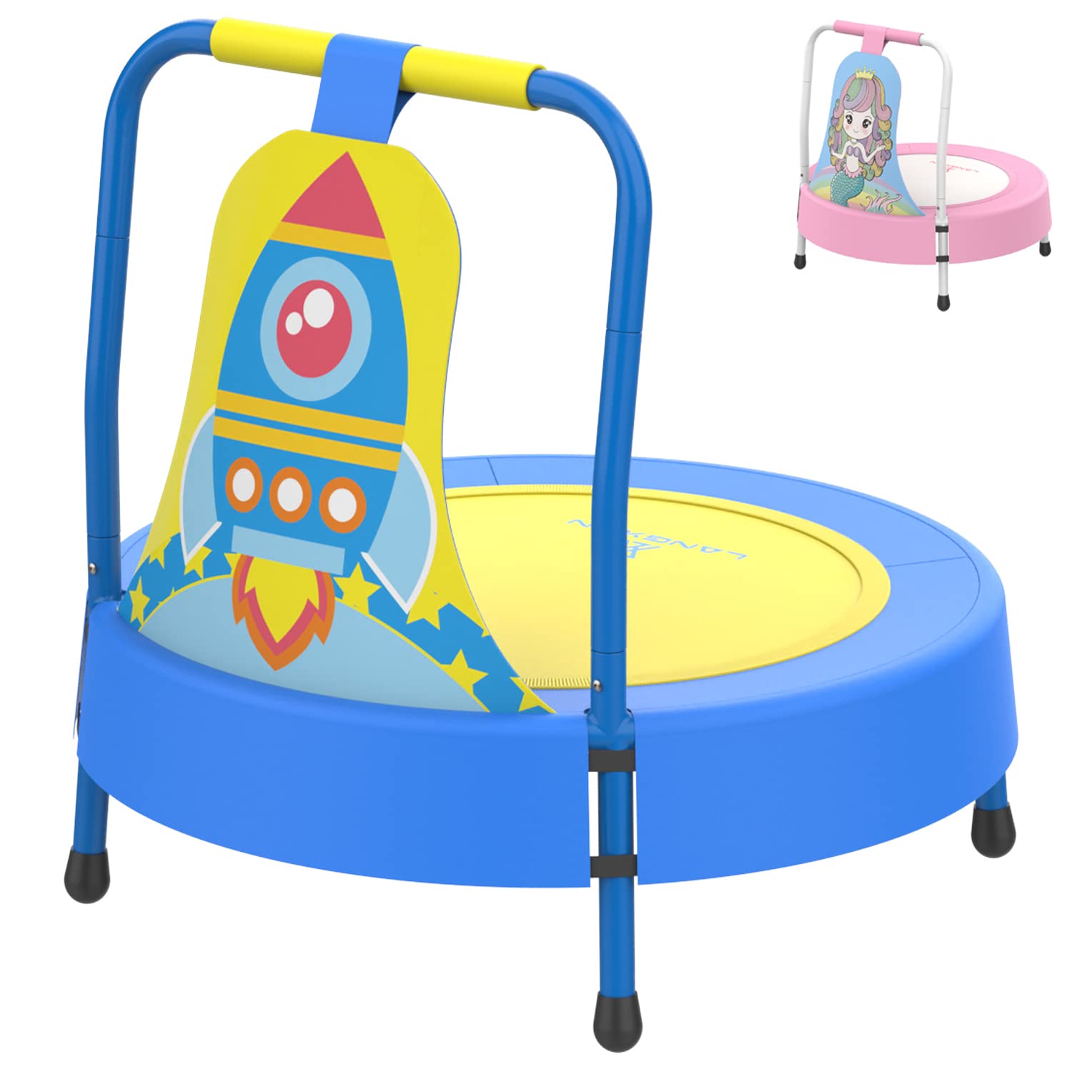 LANGXUN Rocket-Themed Mini Trampoline for Kids 6 Months to 4 Years - Indoor Trampoline Toys for Baby Boys' Birthdays