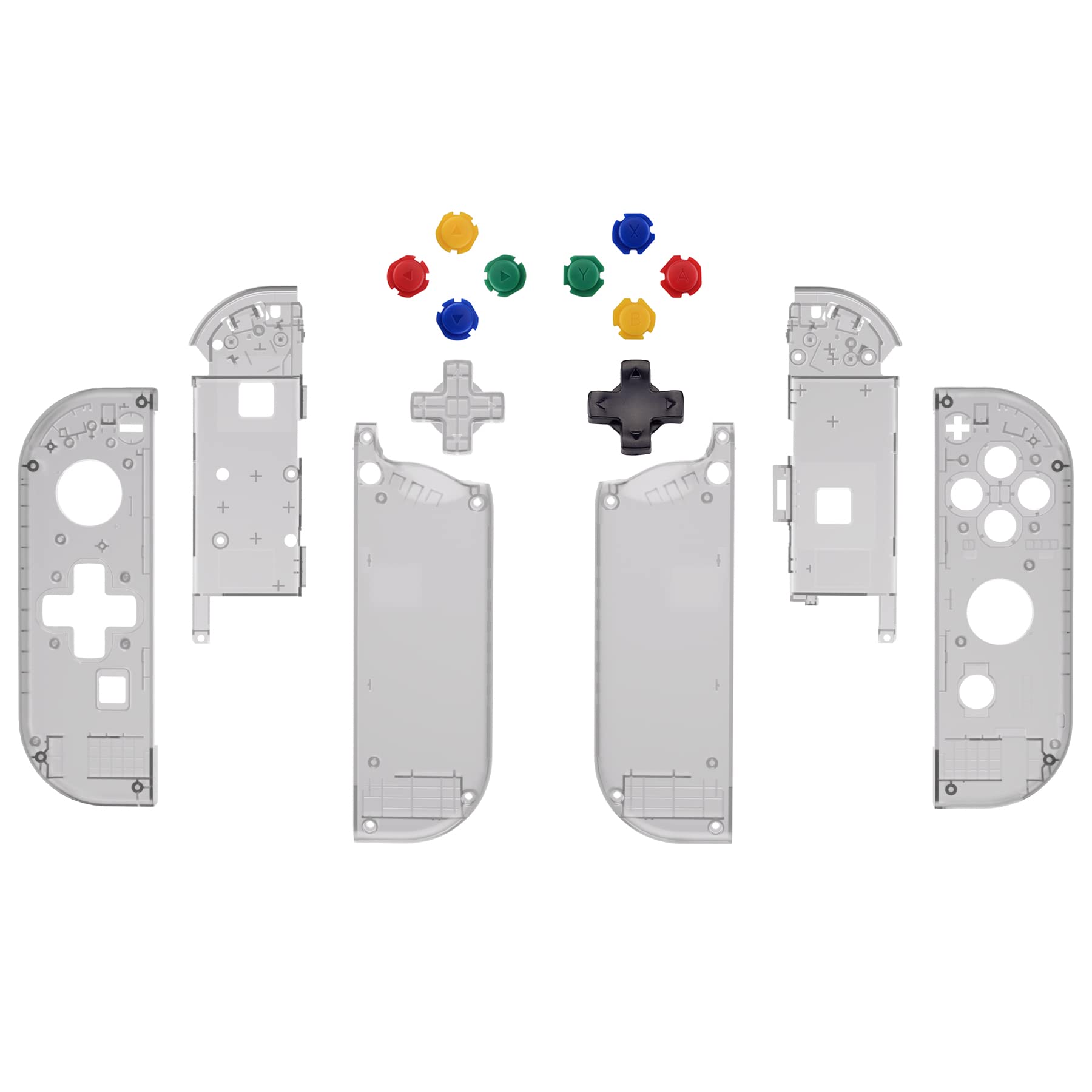 eXtremeRate Clear Black Joycon Handheld Controller Housing (D-Pad Version) with Colorful Buttons, DIY Replacement Shell Case for Nintendo Switch Joy-Con – Console Shell NOT Included