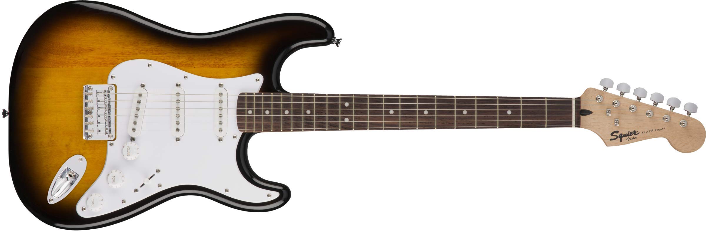 Squier Bullet Stratocaster HT SSS Electric Guitar, Brown Sunburst, Laurel Fingerboard & Professional Series Instrument Cable, Straight/Straight, Black, 10ft