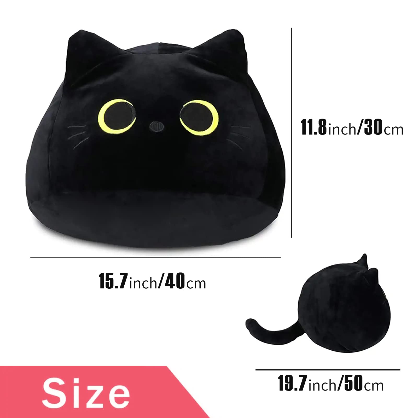 YOMOTREE Cat Stuffed Animal Toy Pillow, Soft Plush Pillow, Black Cat Plush Toy, Gifts for Boys Girls Kids (50cm/19.6in)