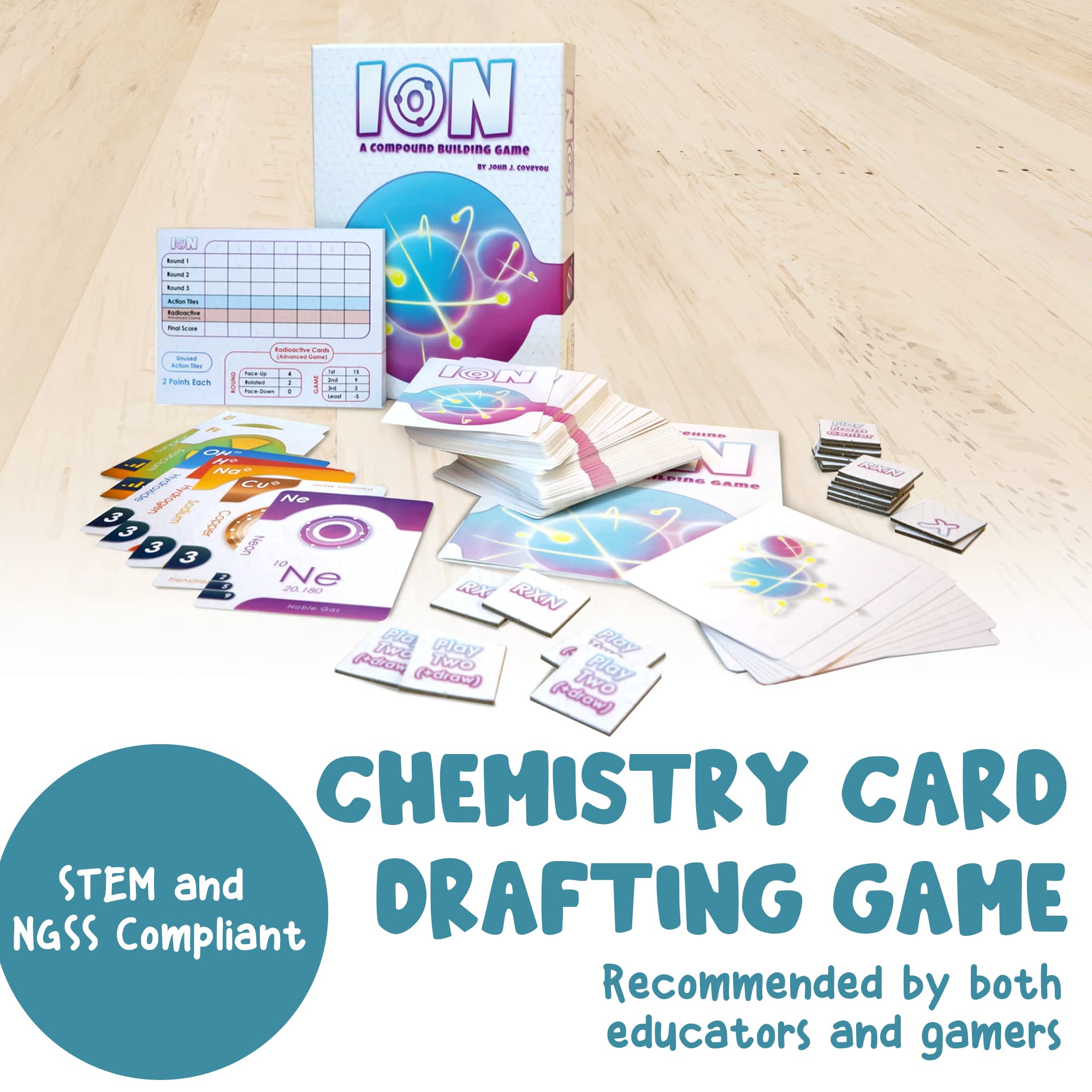 Genius Games Ion: A Compound Building Game (2nd Edition) - A Chemistry Card Drafting Game About Cations, Anion, Noble Gases - Science Accurate Board Game for High School Students, Teachers and Adults