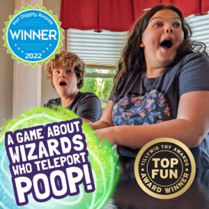 Rookie Mage Games Portal Potties - Funny Last Wizard Standing Board Games for Adults & Kids - Includes Playing Cards, Poop Emoji Tokens, Colorful Potty Boards - 2 to 4 Players, Ages 7+