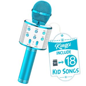 kingci kids microphone, girls toy microphones for toddler singing bluetooth + 18 pre-loaded nursery rhymes, birthday gifts toys microphone for 3 4 5 6 7 8 9 10 12 year old girls boys