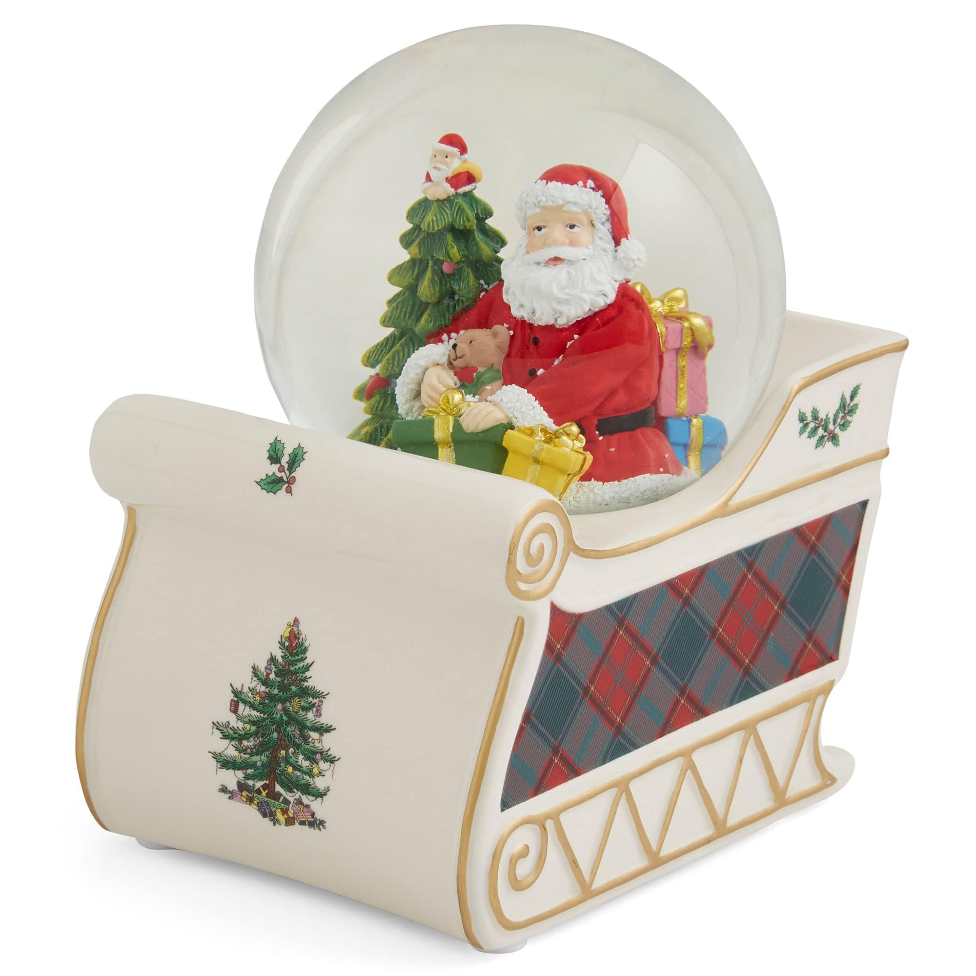 Spode Christmas Tree - Santa Sleigh Musical Snow Globe | Christmas Snow Globes | Plays “Jolly Old St. Nicholas” | Winter Snow Globe - Made from Durable Glass | Globe Decor - 6.5"