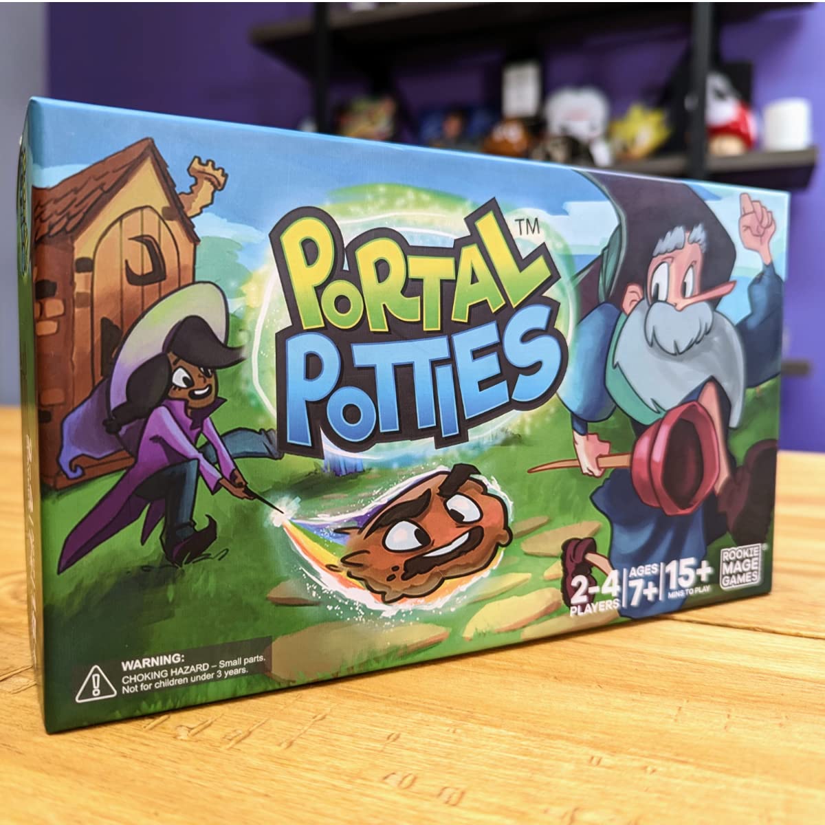 Rookie Mage Games Portal Potties - Funny Last Wizard Standing Board Games for Adults & Kids - Includes Playing Cards, Poop Emoji Tokens, Colorful Potty Boards - 2 to 4 Players, Ages 7+