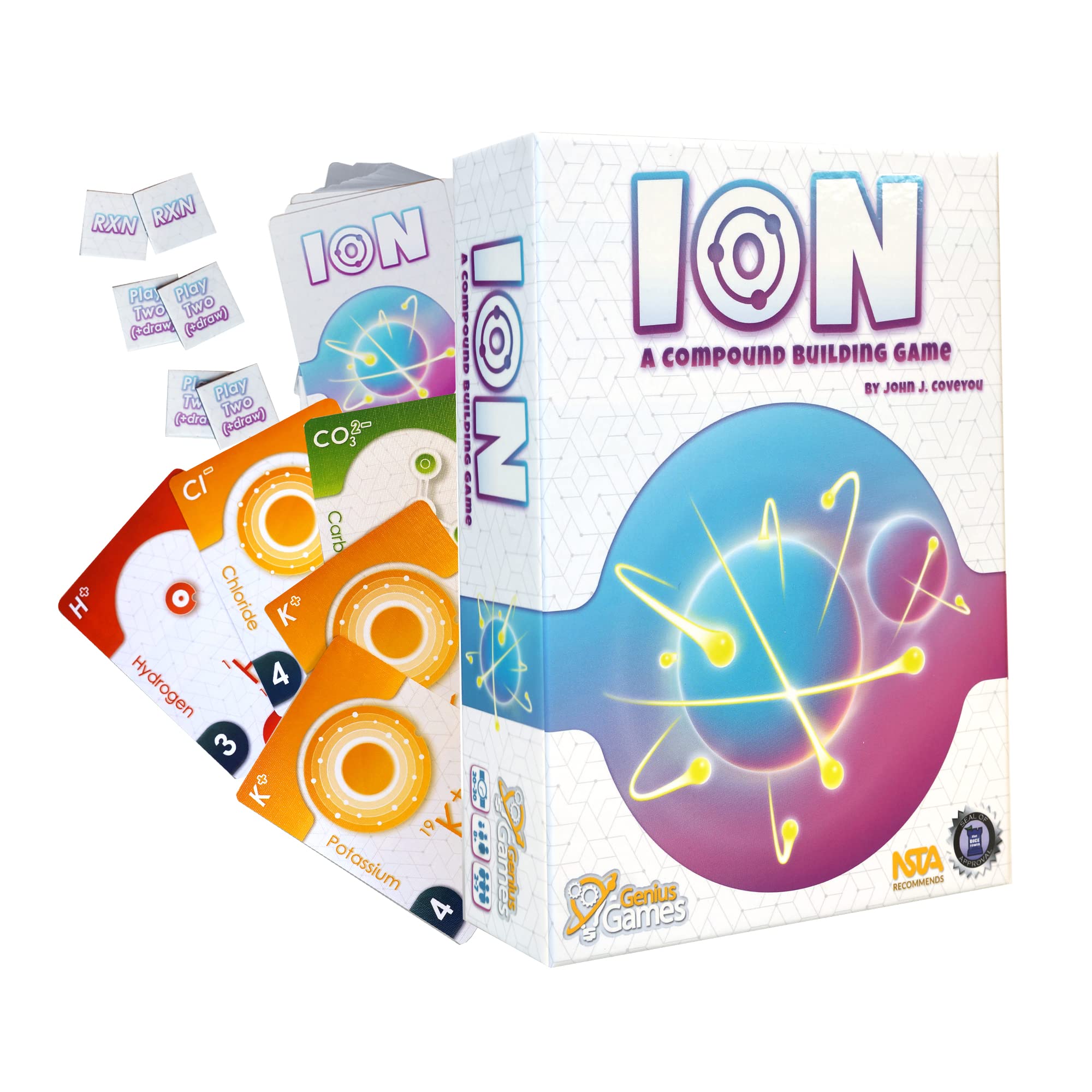 Genius Games Ion: A Compound Building Game (2nd Edition) - A Chemistry Card Drafting Game About Cations, Anion, Noble Gases - Science Accurate Board Game for High School Students, Teachers and Adults