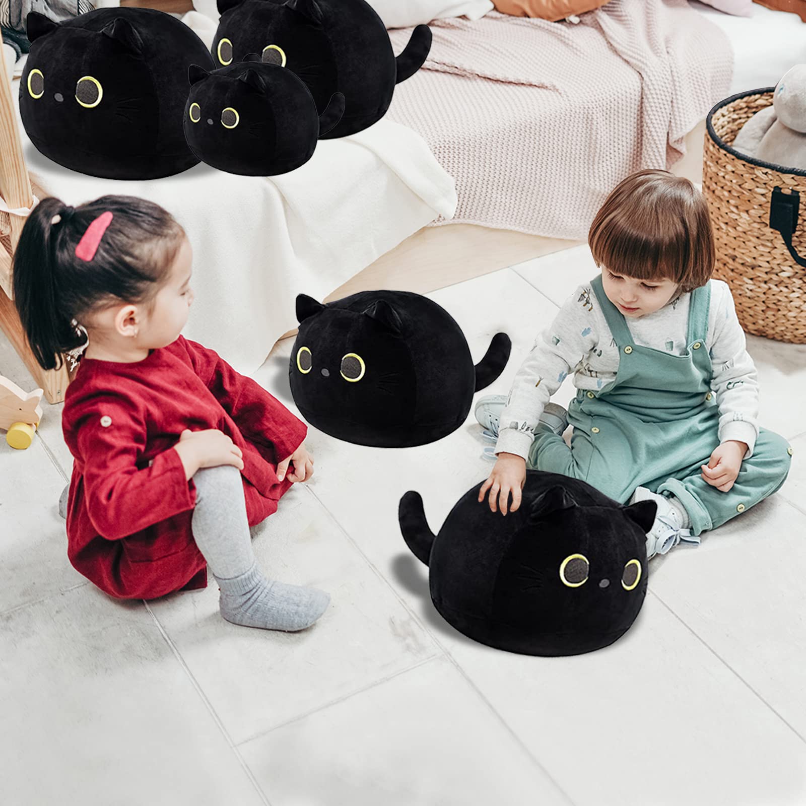 YOMOTREE Cat Stuffed Animal Toy Pillow, Soft Plush Pillow, Black Cat Plush Toy, Gifts for Boys Girls Kids (20cm/7.8in)