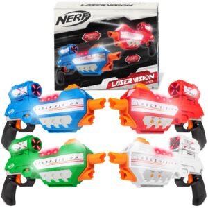 nerf laser vision 4 player laser tag game with laser vision technology, see-in-the-dark blasters - indoor or outdoor play arcade games, toys for kids & family