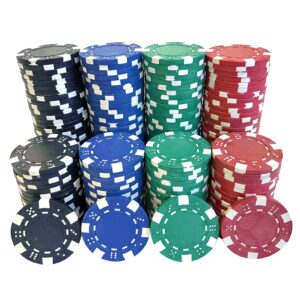 seetooogames 200 pieces 11.5g clay composite dice striped casino poker chips- 4 colors (red, green, black and blue)