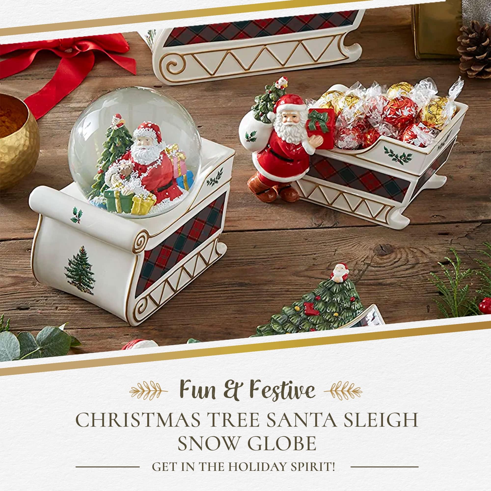 Spode Christmas Tree - Santa Sleigh Musical Snow Globe | Christmas Snow Globes | Plays “Jolly Old St. Nicholas” | Winter Snow Globe - Made from Durable Glass | Globe Decor - 6.5"