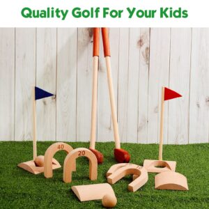 Deekin 13 Pcs Toddler Golf Set Mini Wooden Baby Golf Clubs for Kids 3-12 Age Includes 2 Golf Clubs, 2 Balls, 4 Orifice Plates, 2 Slopes, 2 Holes and Storage Bag for Christmas Baby Toddler Kids Gifts