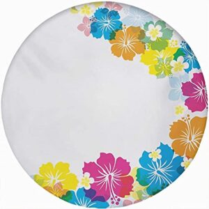 luau elastic edged polyester fitted table cover,vibrant colorful border design blossoming print round fitted tablecloth, xlarge, fit round tables up 59"-63" diameter, for wedding party dining banquet