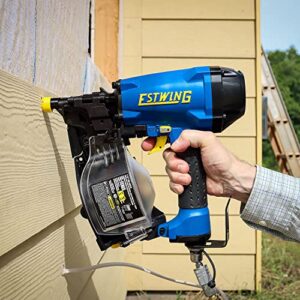 Estwing ECN65 Pneumatic 15 Degree 2-1/2" Coil Siding Nailer with Adjustable Metal Belt Hook, 1/4" NPT Industrial Swivel Fitting, and Bag