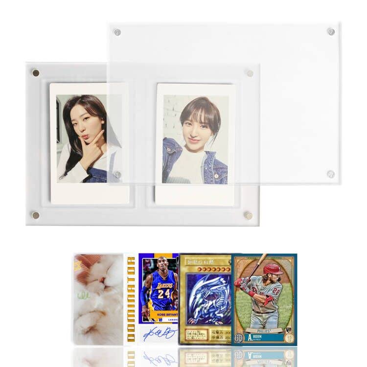 Baskiss 2 Pack Magnetic Card Holders, 66 x 91 mm Card Cares Clear Trading Cards Cases Protectors for Kpop Photocard Sports Card Baseball Card Basketball Card Trading and Display (Double Slots)