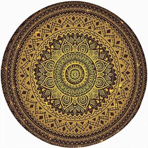 mandala round fitted tablecloth with elastic edge,brown mandala pattern in dark print polyester table cloth, xlarge, fit round tables up 59"-63" diameter, for christmas wedding party dining banquet