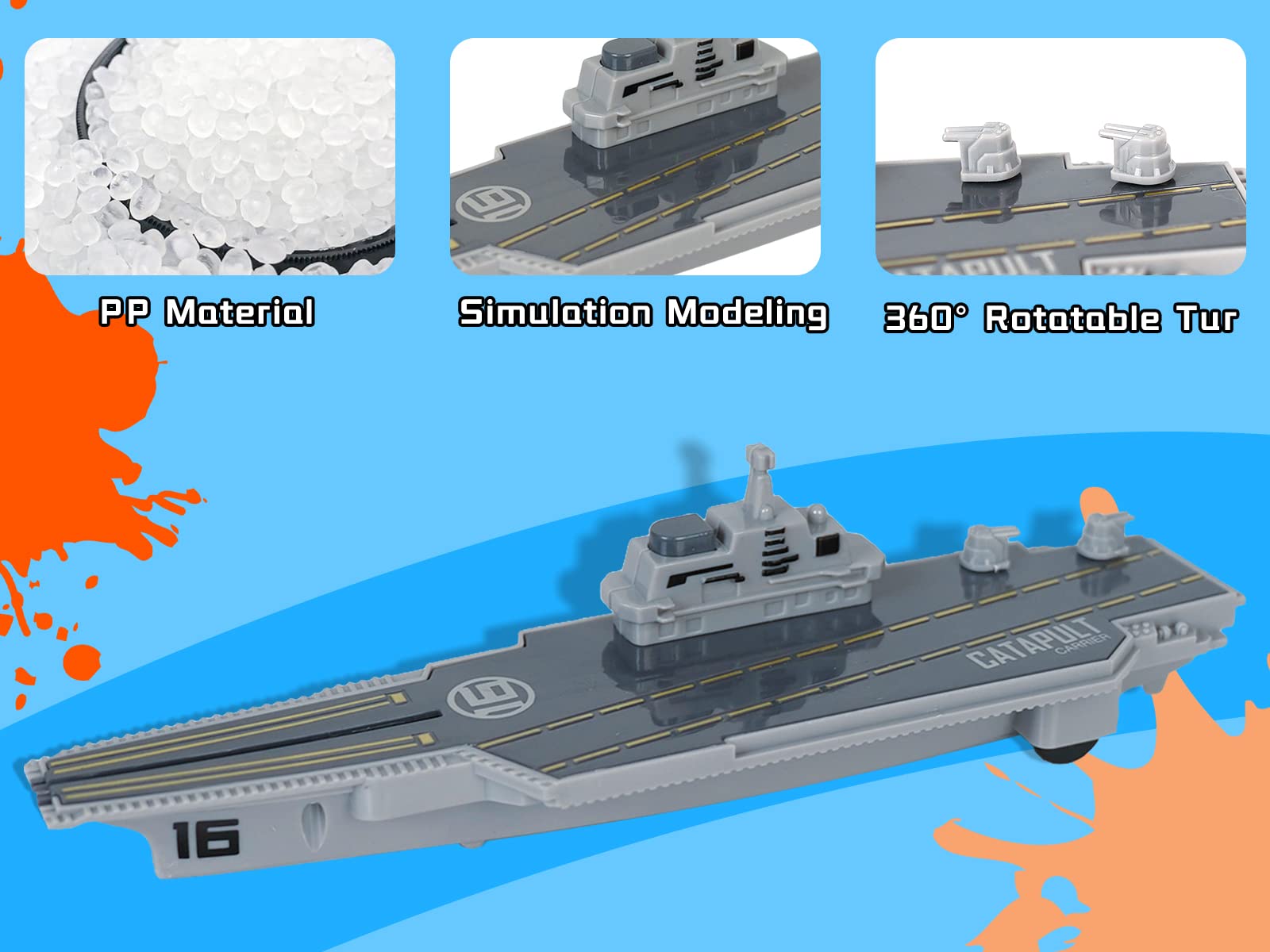 Crelloci Aircraft Carrier Military Naval Ship with Pull Back Army Fighter Jet Toy Small Scale Model Plane Submarine Kids' Play Vehicle Set for Boy Girl Children