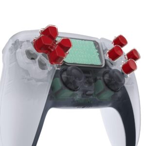 extremerate two-tone carmine red & clear custom dpad action buttons replacement no letter imprint d-pad face buttons compatible with ps5 controller