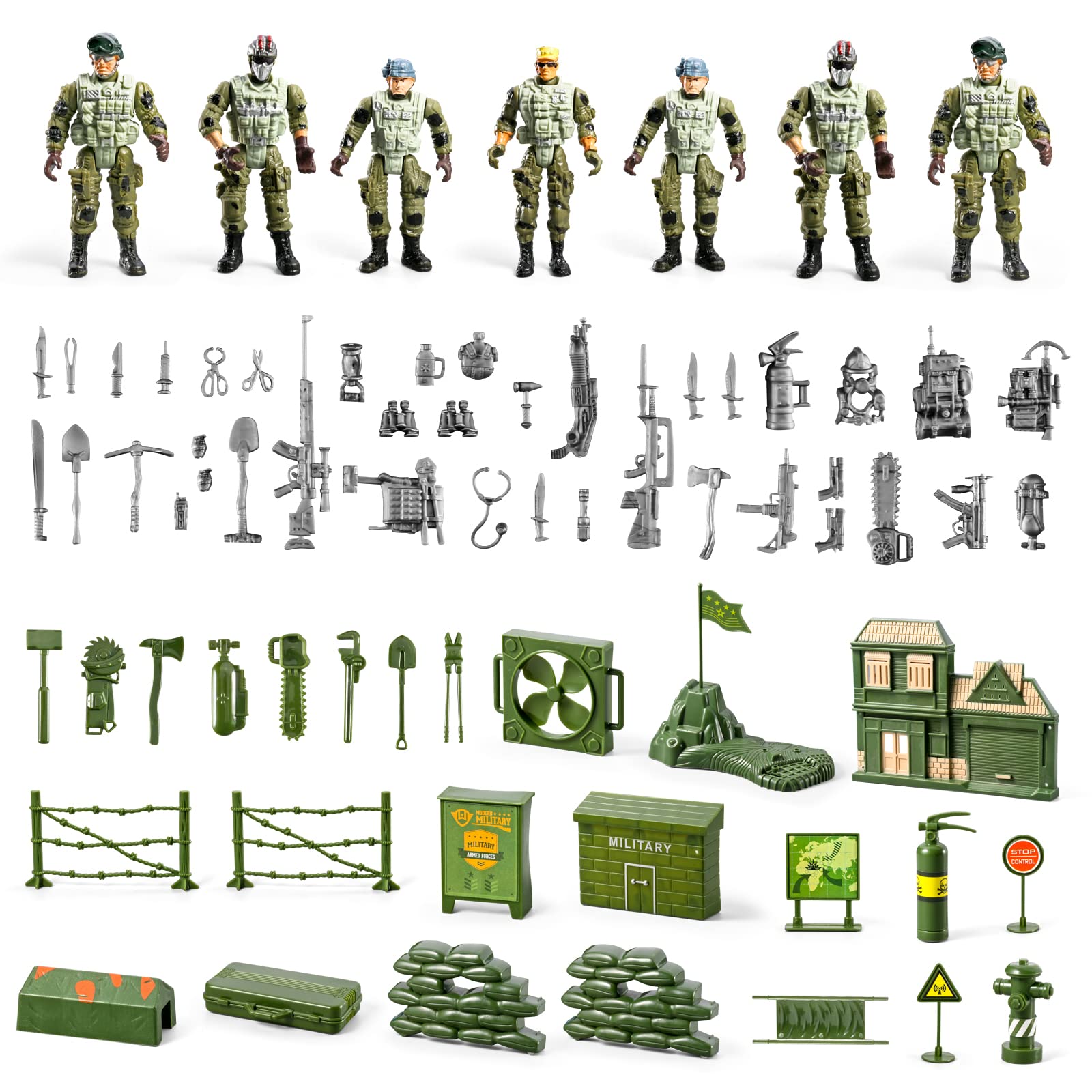 78-in-1 Army Men Boys Toys with Realistic Military Truck/Helicopter/Kayak Boat/Motorcycle/Army Men Action Figures/Weapon Gears, Army Toys Gift for Toddler Kids 4-7 6-8 8-12 Fun Birthday Party Favors