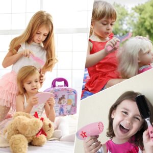 Gifts2U Girls Beauty Salon Set, 23 Pcs Kids Beauty Salon Toy Kit Pretend Hair Styling Set for Girls with Blow Dryer, Barber Costume Apron, Scissors and Stylist Accessories