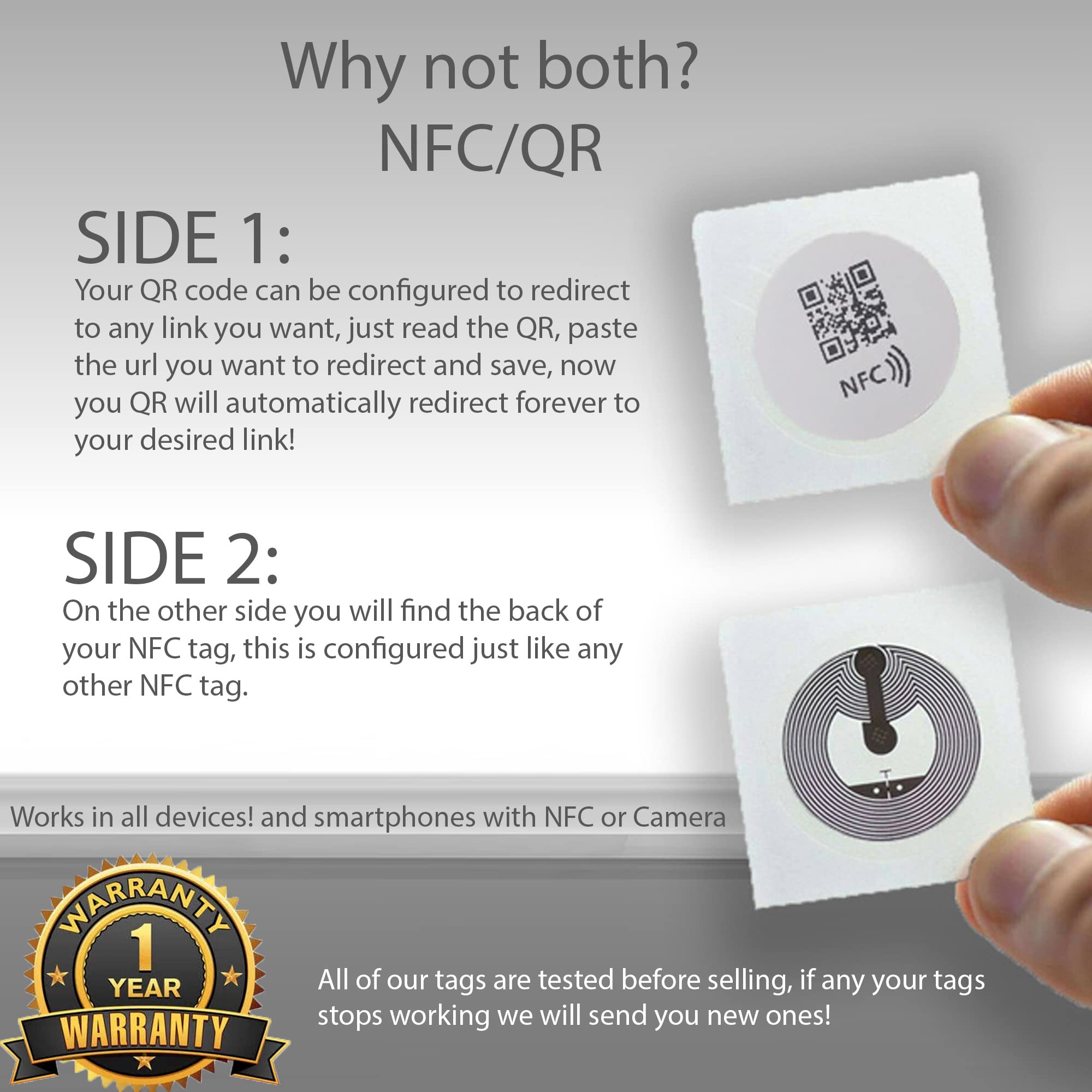 NFC/QR Dual - NFC Tag Sticker with Unique configurable QR Code (50 Pieces)