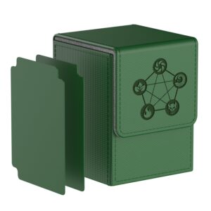 mixpoet deck box compatible with mtg cards, trading card case with 2 dividers per holder, large size for 100+ cards (pentagram-green)