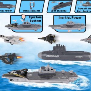 Crelloci Aircraft Carrier Military Naval Ship Toy Play Set with Small Scale Model Planes Fighter Jets, Battleship and Supply Ship for Kids Boy Girl Age 5+ Party Favors Gifts