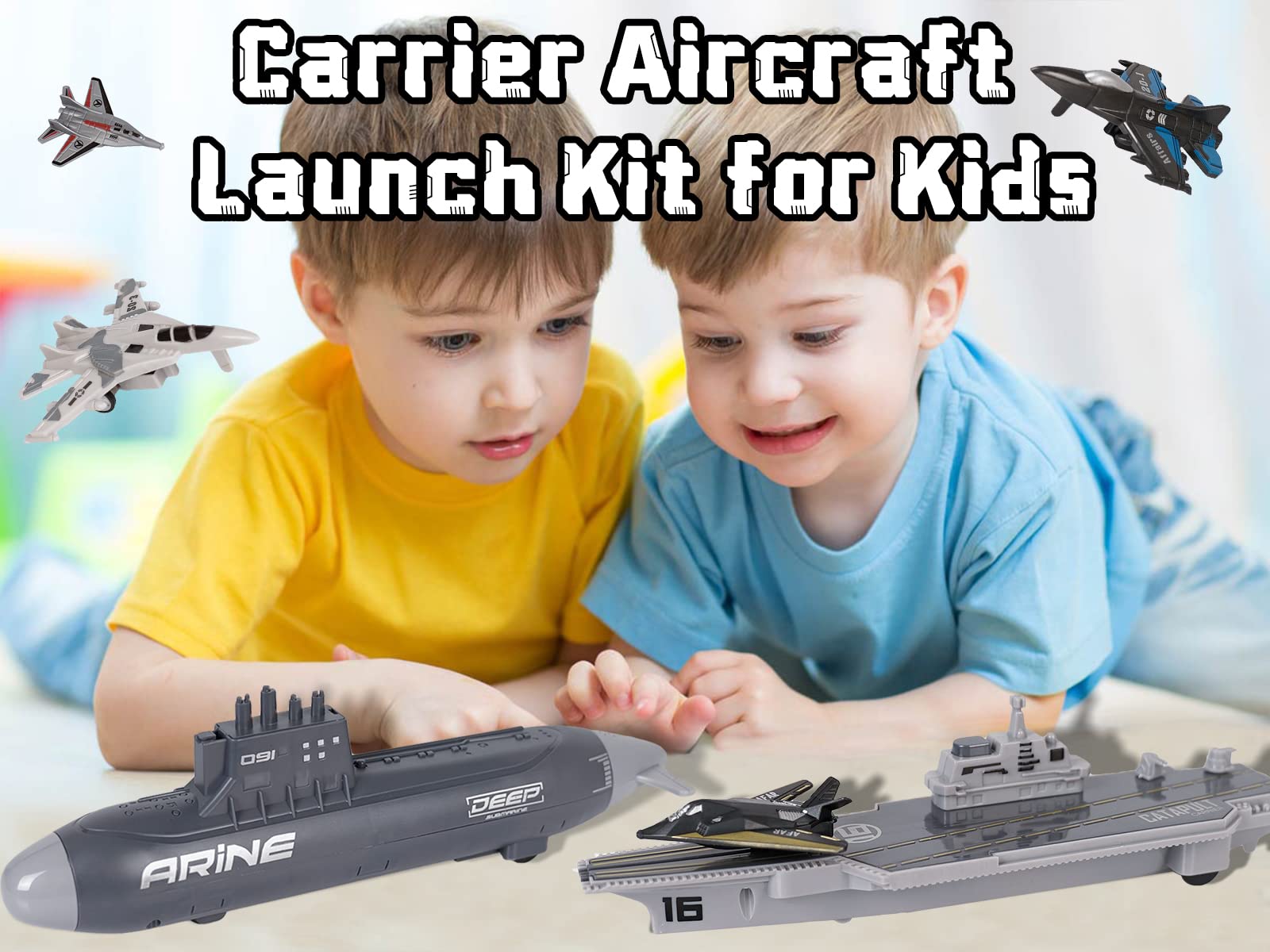 Crelloci Aircraft Carrier Military Naval Ship Toy Play Set with Small Scale Model Planes Fighter Jets, Battleship and Supply Ship for Kids Boy Girl Age 5+ Party Favors Gifts