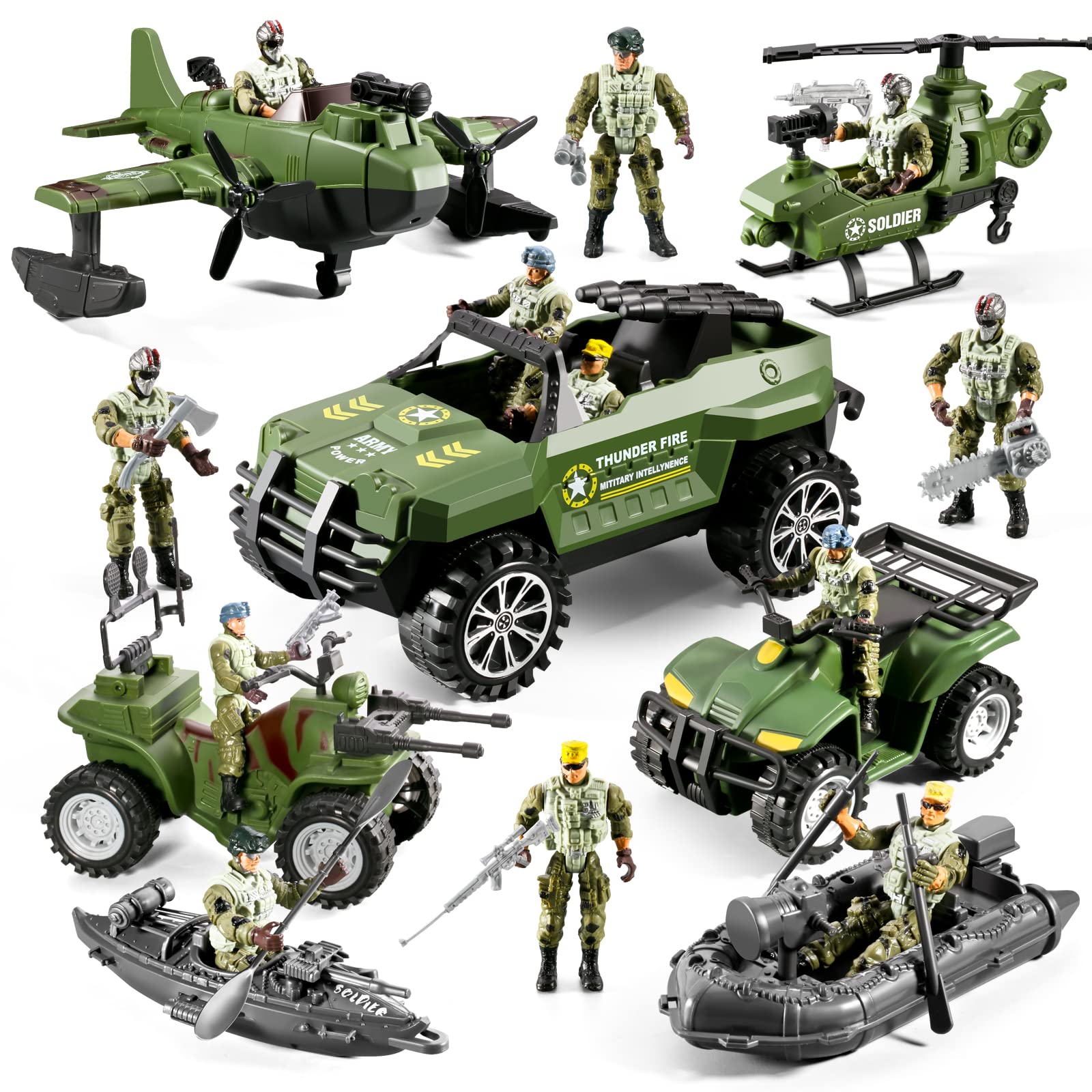 78-in-1 Army Men Boys Toys with Realistic Military Truck/Helicopter/Kayak Boat/Motorcycle/Army Men Action Figures/Weapon Gears, Army Toys Gift for Toddler Kids 4-7 6-8 8-12 Fun Birthday Party Favors