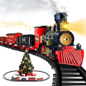 shemira christmas train set, train toys for boys girls,toy train with light smoke and sound,steam train set for around christmas tree,christmas train toys gifts for 3 4 5 6 7 8+ year old kids