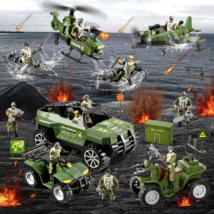 78-in-1 Army Men Boys Toys with Realistic Military Truck/Helicopter/Kayak Boat/Motorcycle/Army Men Action Figures/Weapon Gears, Army Toys Gift for Toddler Kids 4-7 6-8 8-12 Fun Birthday Party Favors