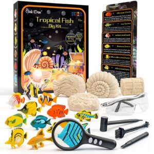 gobidex ocean fish dig kit, excavate 12 sea life fish toys, science kits for kids age 6-8-12, stem education science activities toys, great gift for boys & girls age 6+