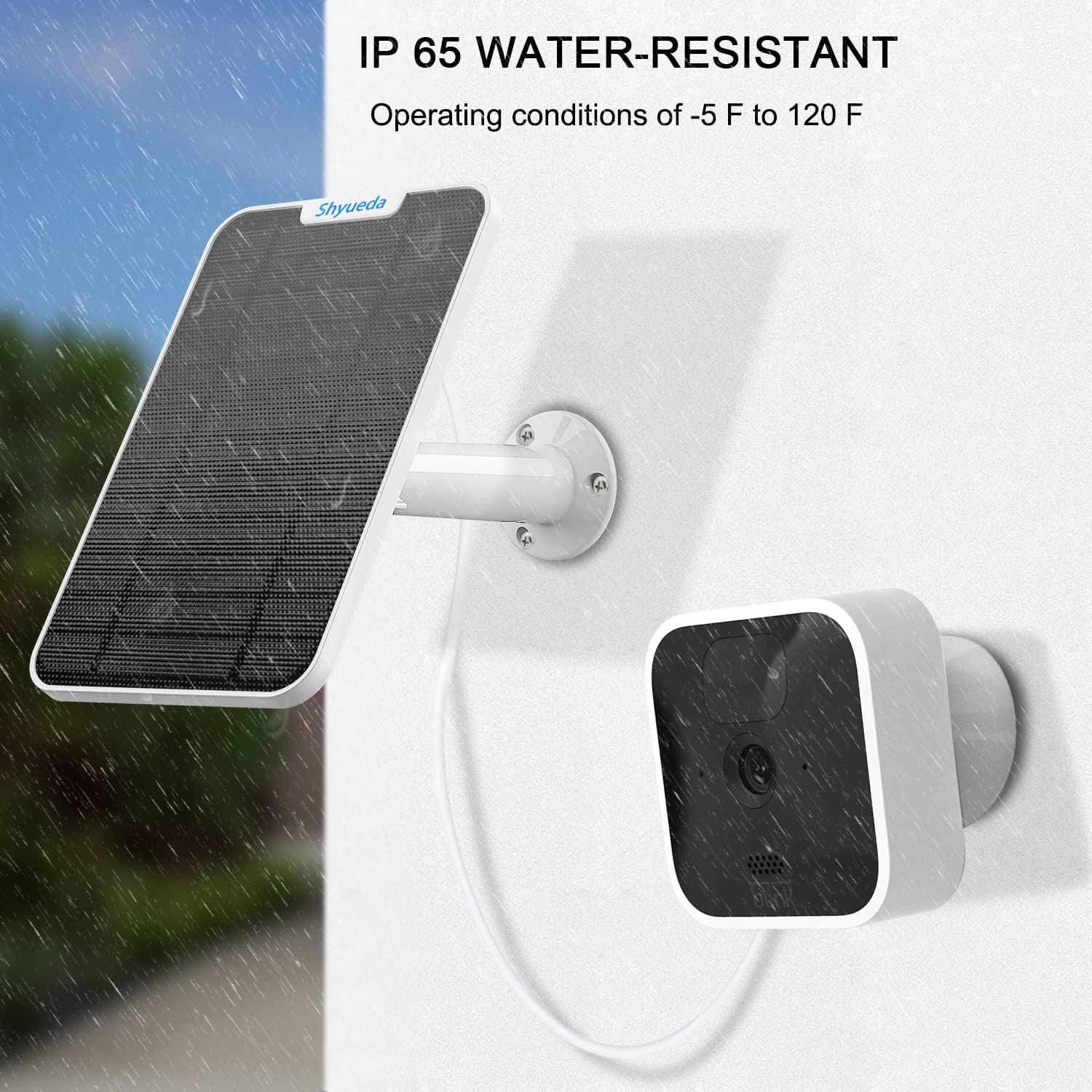 Solar Panel Charging Compatible with Blink New Outdoor/Outdoor(3rd Gen) /XT XT2 Camera, with 13.1ft Waterproof Charging Cable, IP65 Weatherproof,Includes Secure Wall Mount(White)