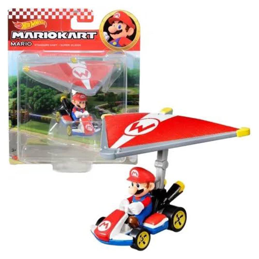 Hot Wheels Mariokart - GVD31 ~ Character Die-cast Toy Vehicle ~ Mario Standard Kart and Super Glider