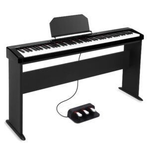 cademe c-811d 88-key weighted keyboard digital piano,beginner piano full size electric keyboard with stand, power adapter, triple pedal (black)