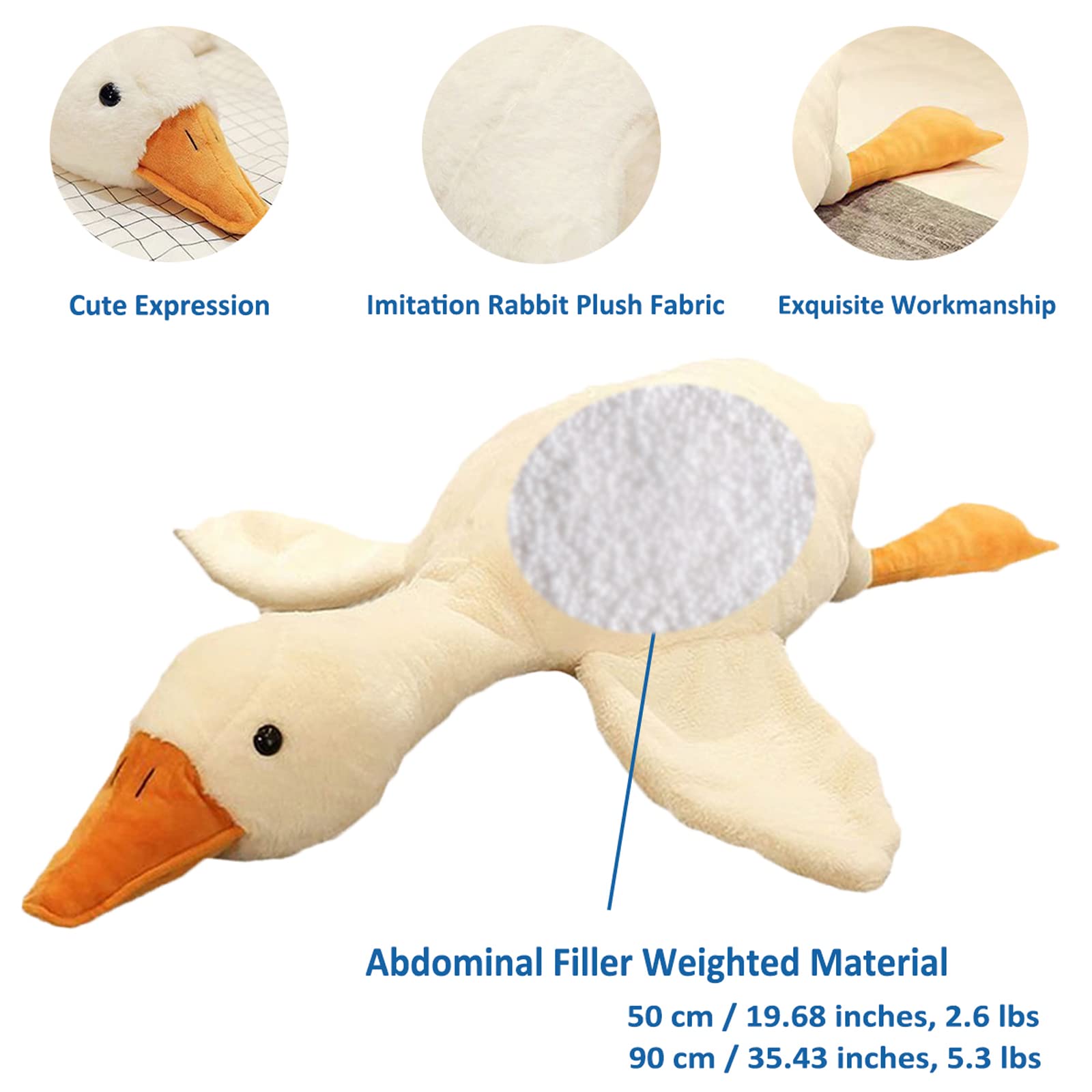 Doireum Swan Stuffed Animal, 2.6 lbs Weighted Stuffed Animals Plush Swan Toy Goose Weighted Plush Animals Duck Stuffed Animals Plush Pillow Toy Gifts for Kids, 19.68"