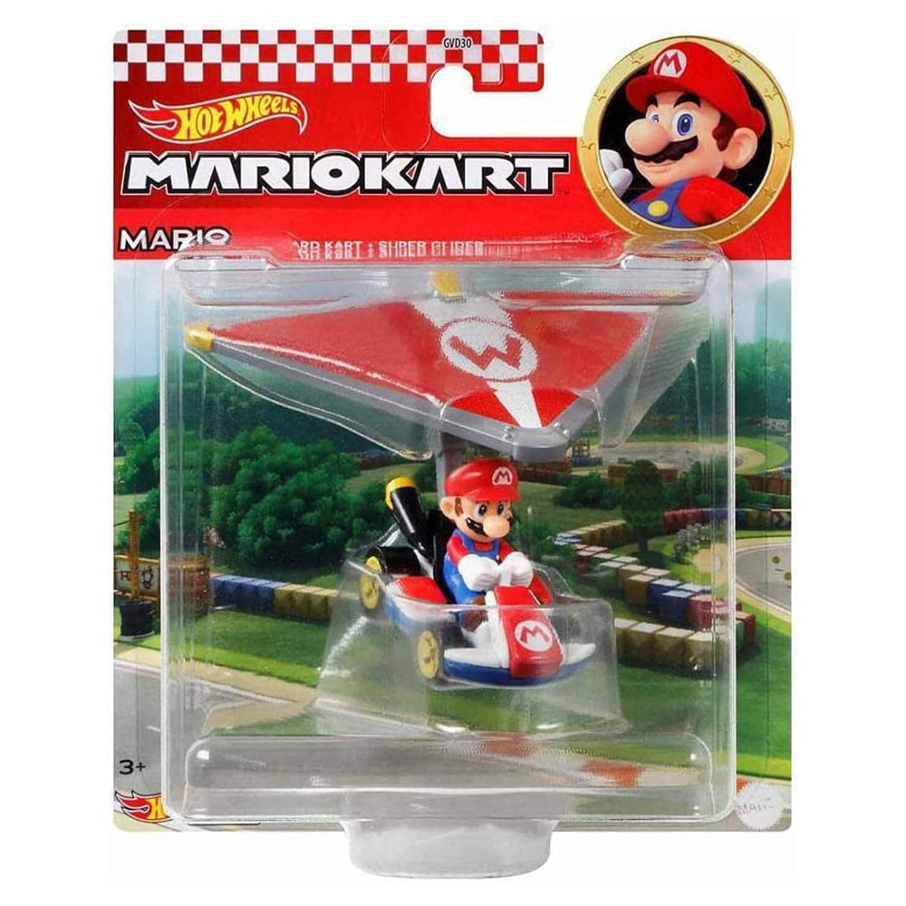 Hot Wheels Mariokart - GVD31 ~ Character Die-cast Toy Vehicle ~ Mario Standard Kart and Super Glider