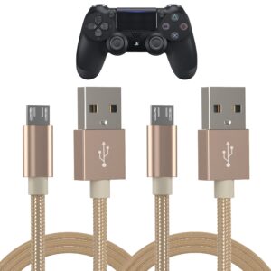 talk works playstation 4 charging cable - 6' nylon braided micro usb charger cord, heavy duty fast charge for ps4 (gold, pack of 2) (14092)