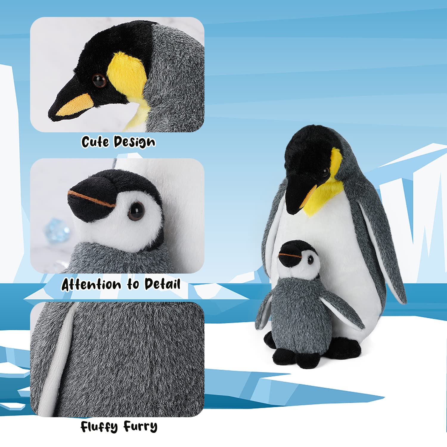 Penguin Family Plush Toy, Stuffed Animal Plushie Doll, Soft Fluffy Like Real Polar Animals Hugging Toy - Present for Every Age & Occasion