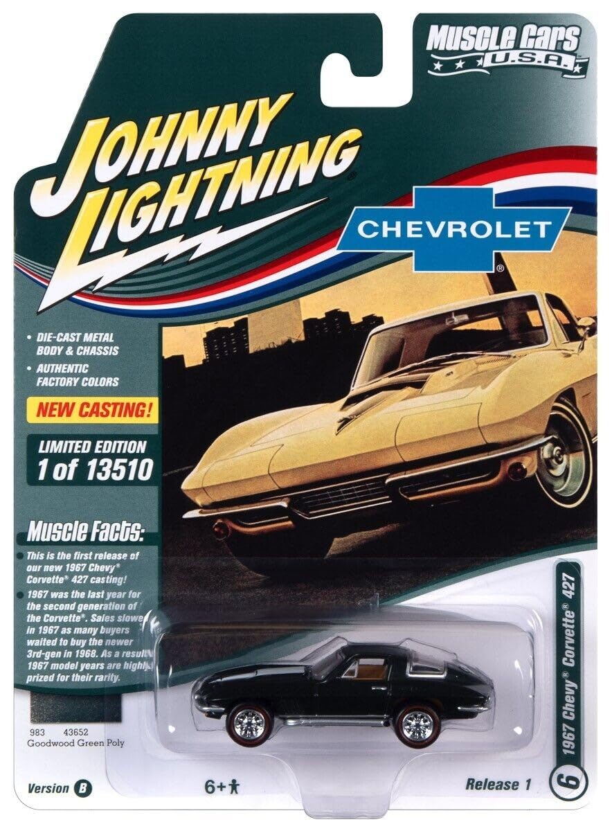 Johnny Lightning JLMC029 Muscle Car VER B 1967 Car Corvette 427 Green Poly