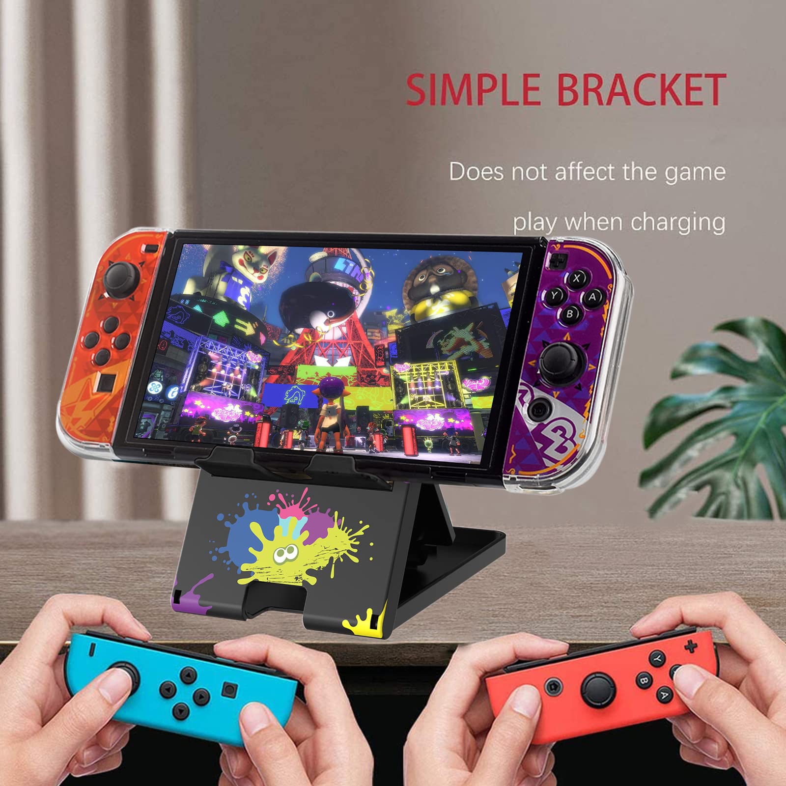 Busjoy Stand for Nintendo Switch, Switch OLED, Switch Lite, Iphone 15, Steam Deck, Cute Game Theme for Splatoon 3, Portable Foldable Angle Switch Holder Non-Slip Bracket-Black