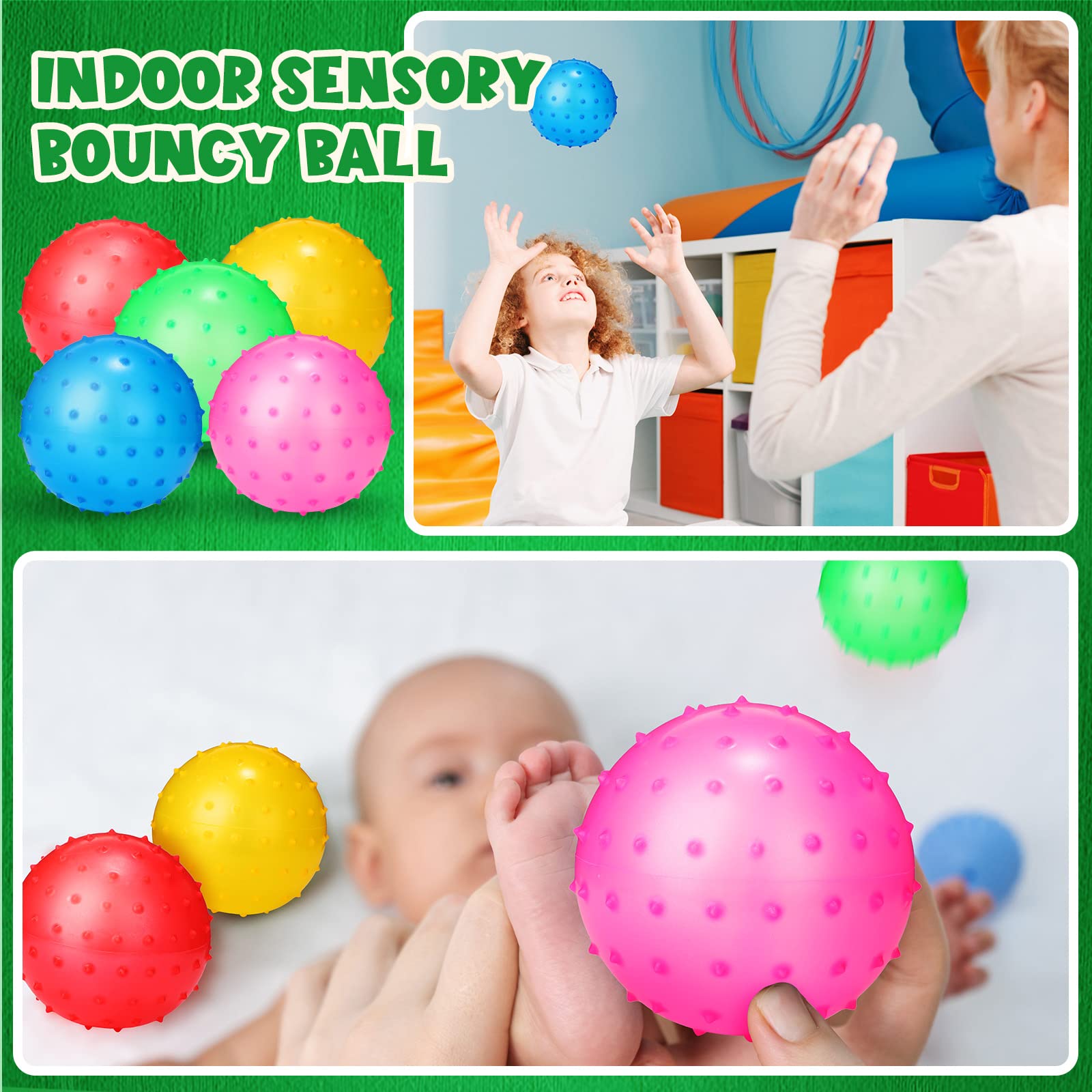 Jerify 24 Pieces Knobby Balls Spiky Bounce Ball Toy Large Bouncy Balls Bulk Inflatable Sensory Balls Soft Massage Stress Plastic Balls for School Party Play Outdoor Indoor