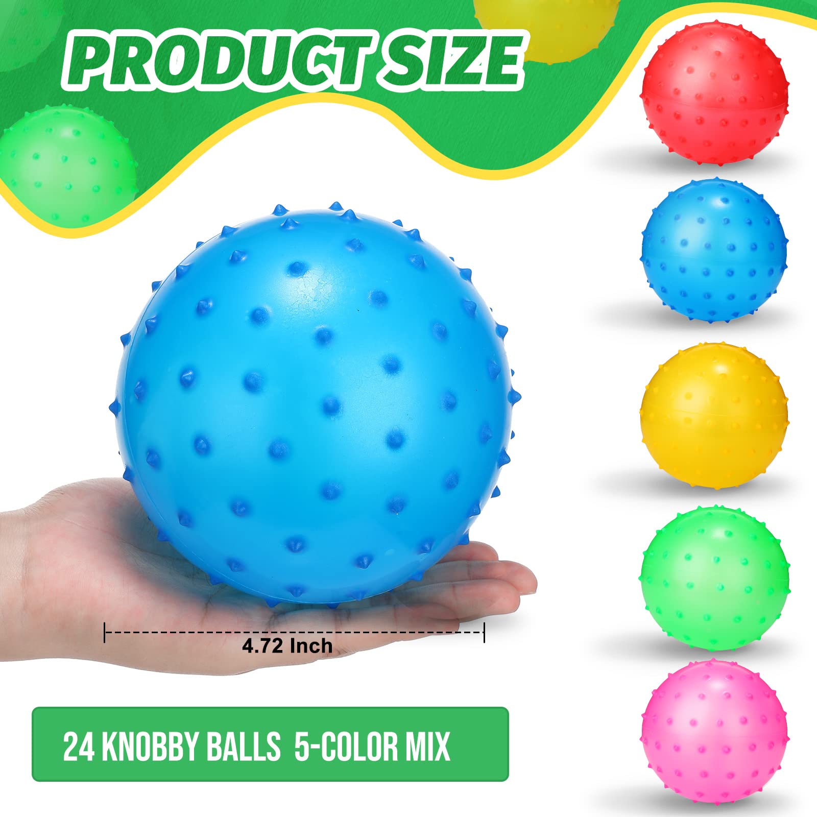 Jerify 24 Pieces Knobby Balls Spiky Bounce Ball Toy Large Bouncy Balls Bulk Inflatable Sensory Balls Soft Massage Stress Plastic Balls for School Party Play Outdoor Indoor