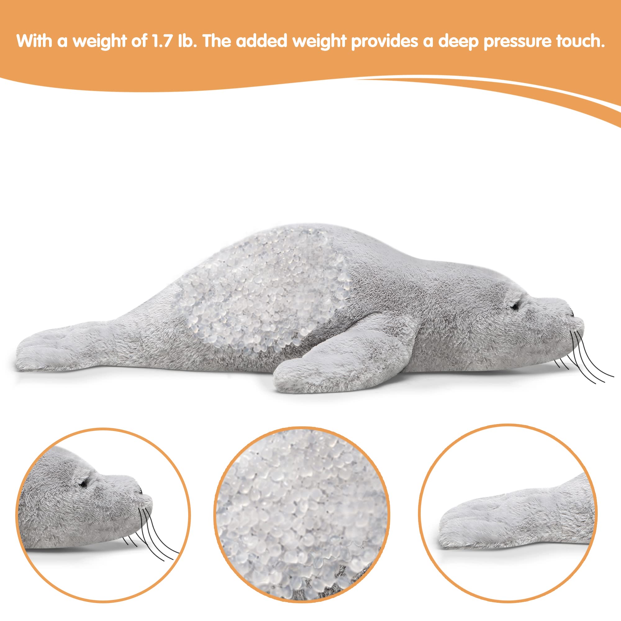 CSVBTRF Weighted Stuffed Animals, 2 lb, 23" Seal Plush Gift for Kids - Grey Hug Seal Plush Animals （Grey, 23"