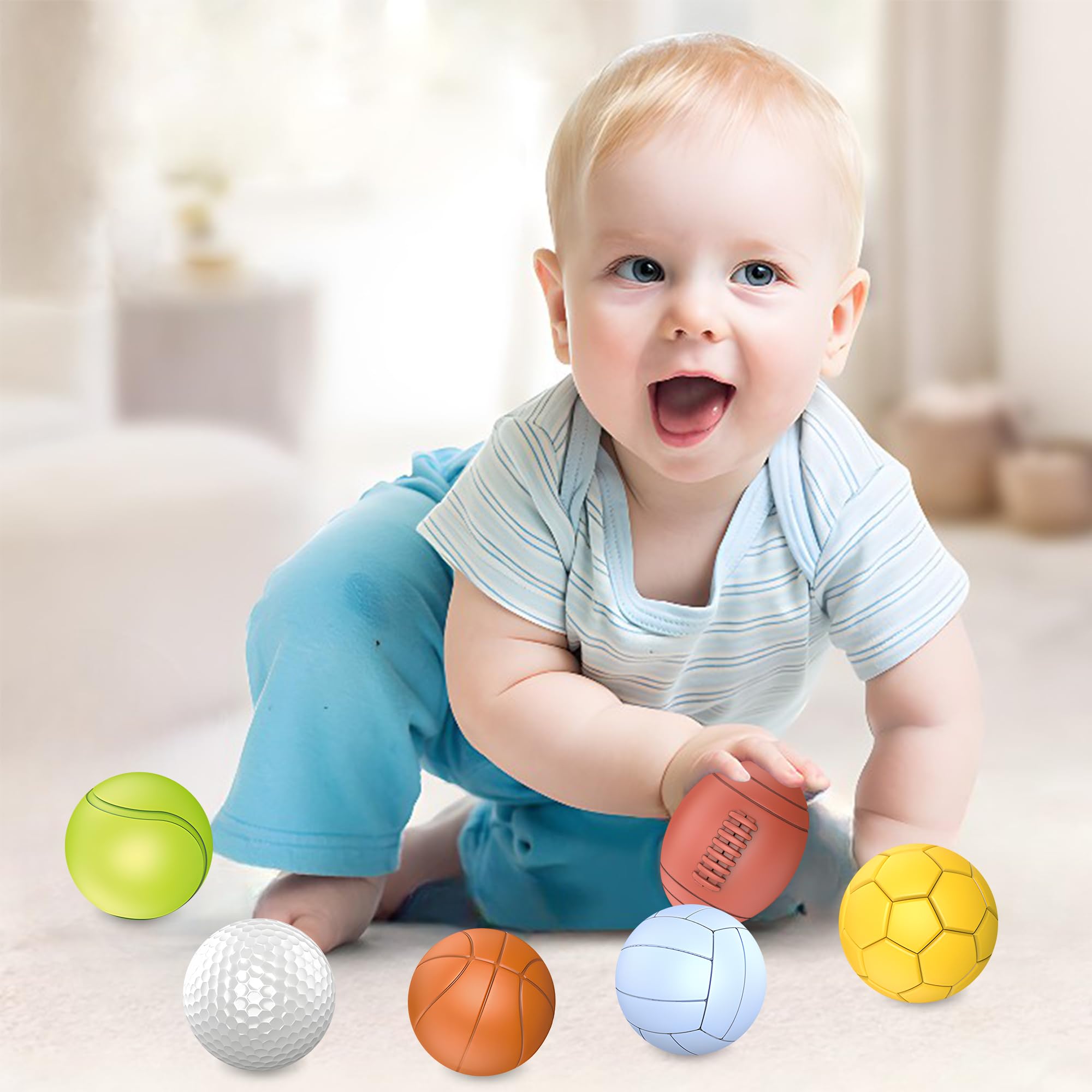 Baby Sensory Balls, Baby Soft Rubber Balls for Toddlers 1-3, Montessori Baby Sensory Toys, Baby Bath Toys 6 to 12 Months, Kids Soccer Ball, Sport & Outdoors Baby Balls, 6 Rubber Balls for Kids